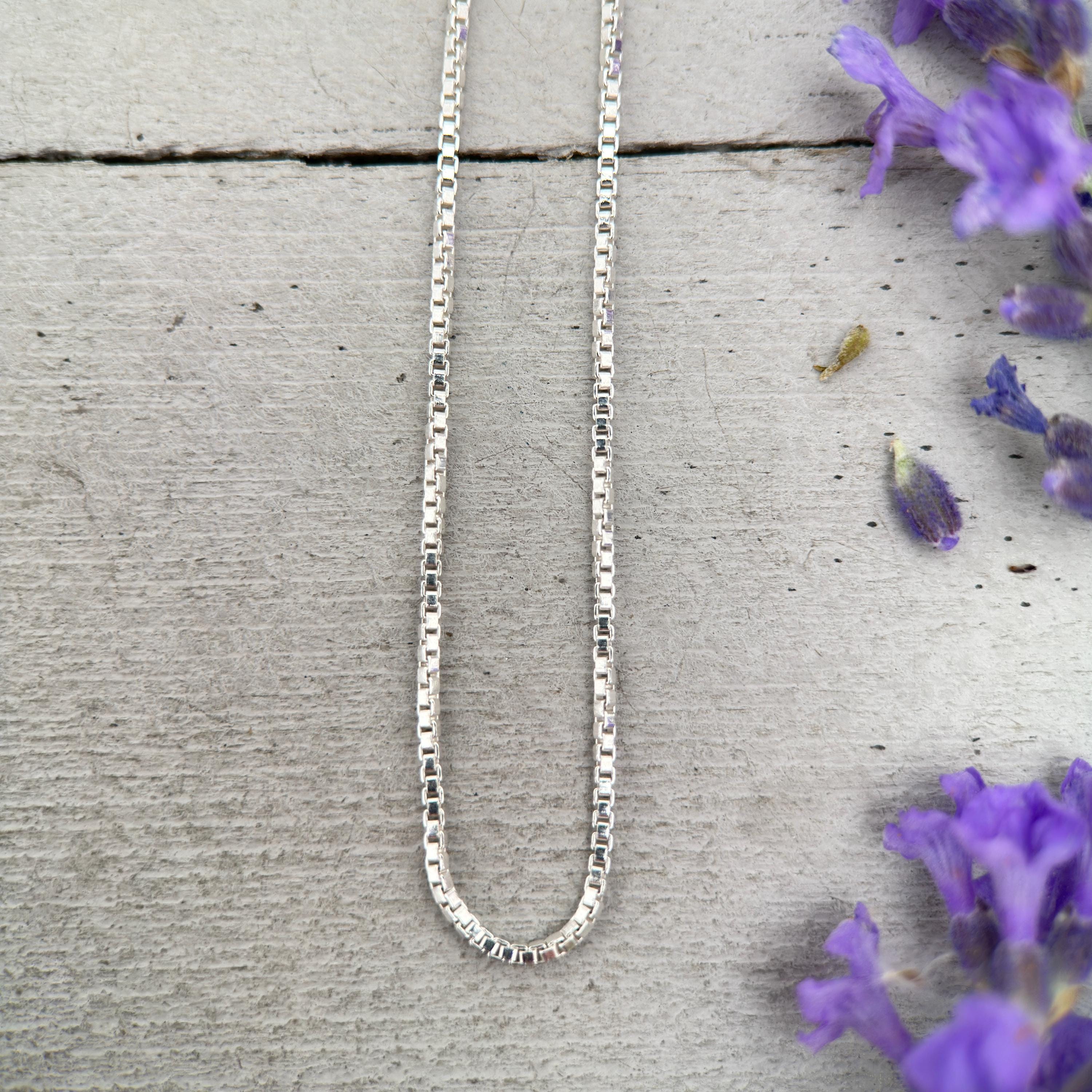 Shiny Sterling Silver Venetian Box Chain Necklace – 1mm Wide – 14" 16 ...