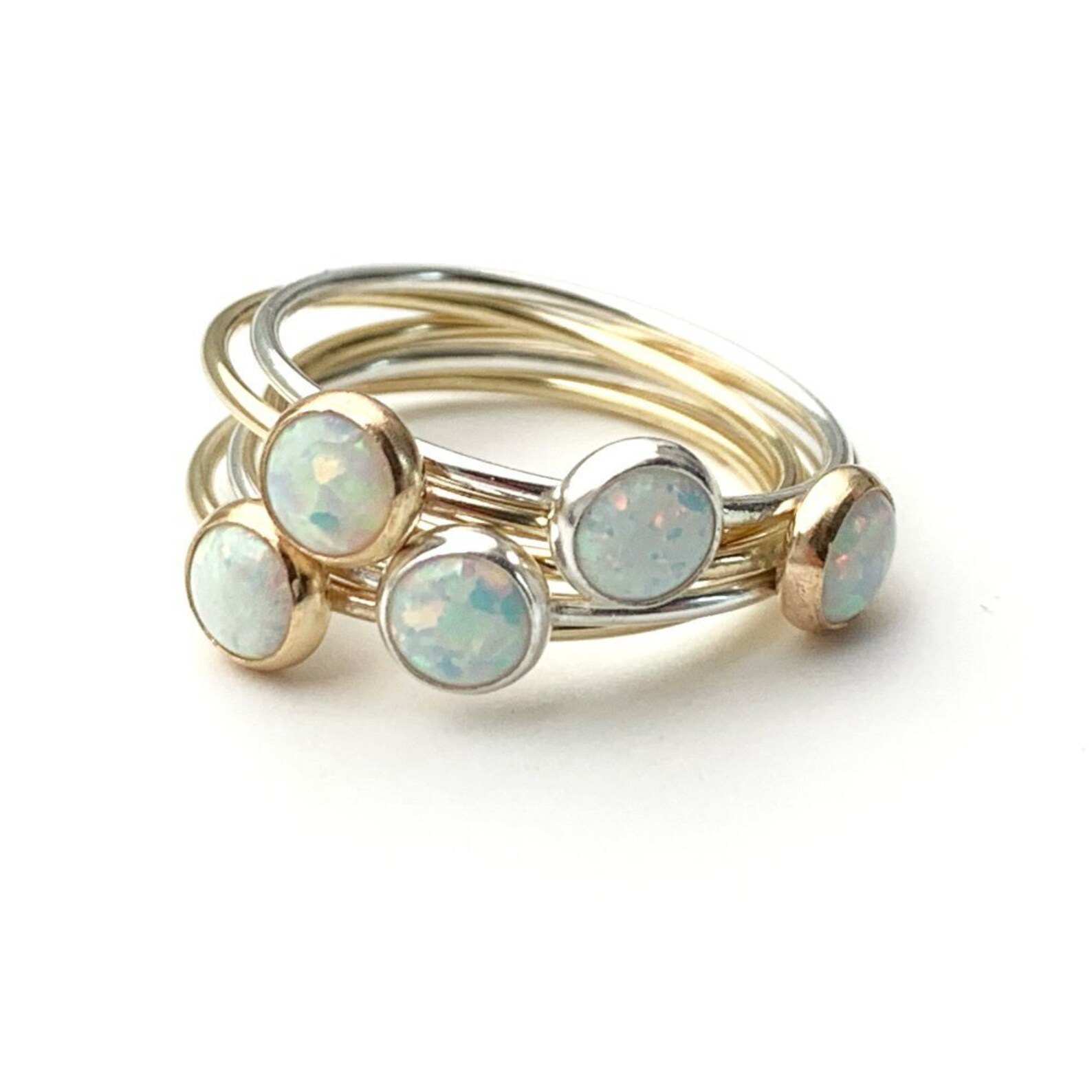Opal Stacking Ring. Solid 925 Sterling Silver With Simulated - Etsy