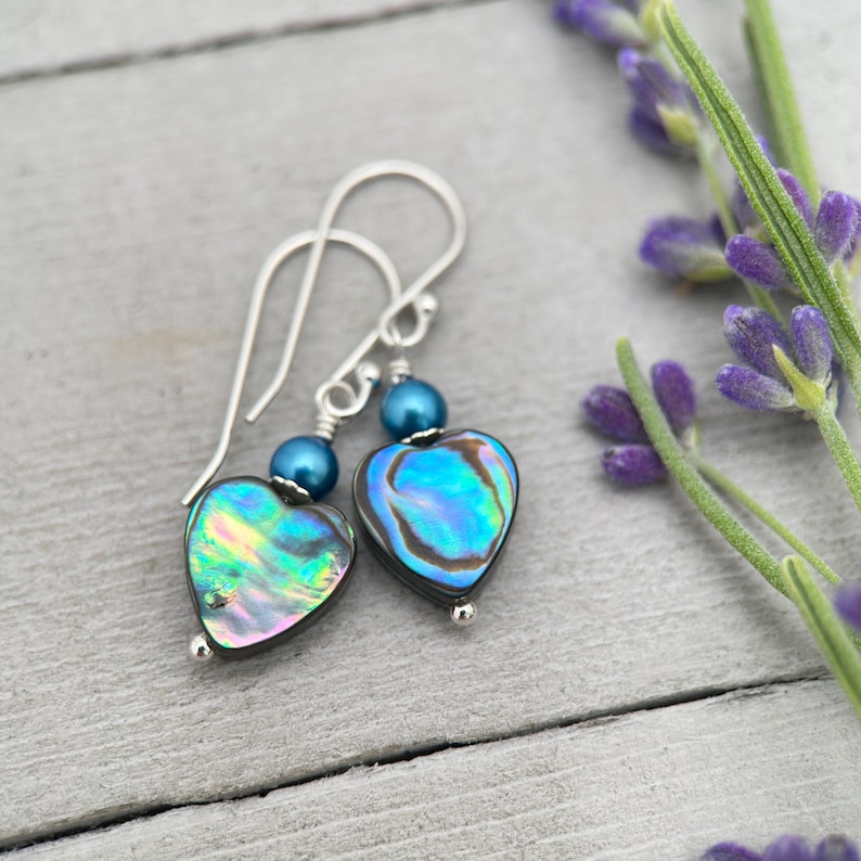 Paua Abalone Shell Heart Earrings – Sterling Silver Ocean Jewelry ...