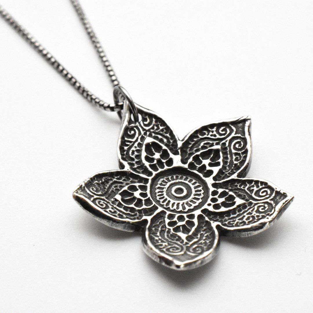 Large Sterling Silver Flower Necklace. Solid 925 Sterling Silver ...