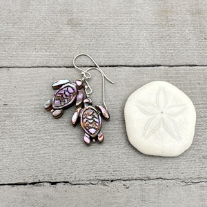 Paua Abalone Shell Sea Turtle and Sterling Silver Earrings. Mother of ...