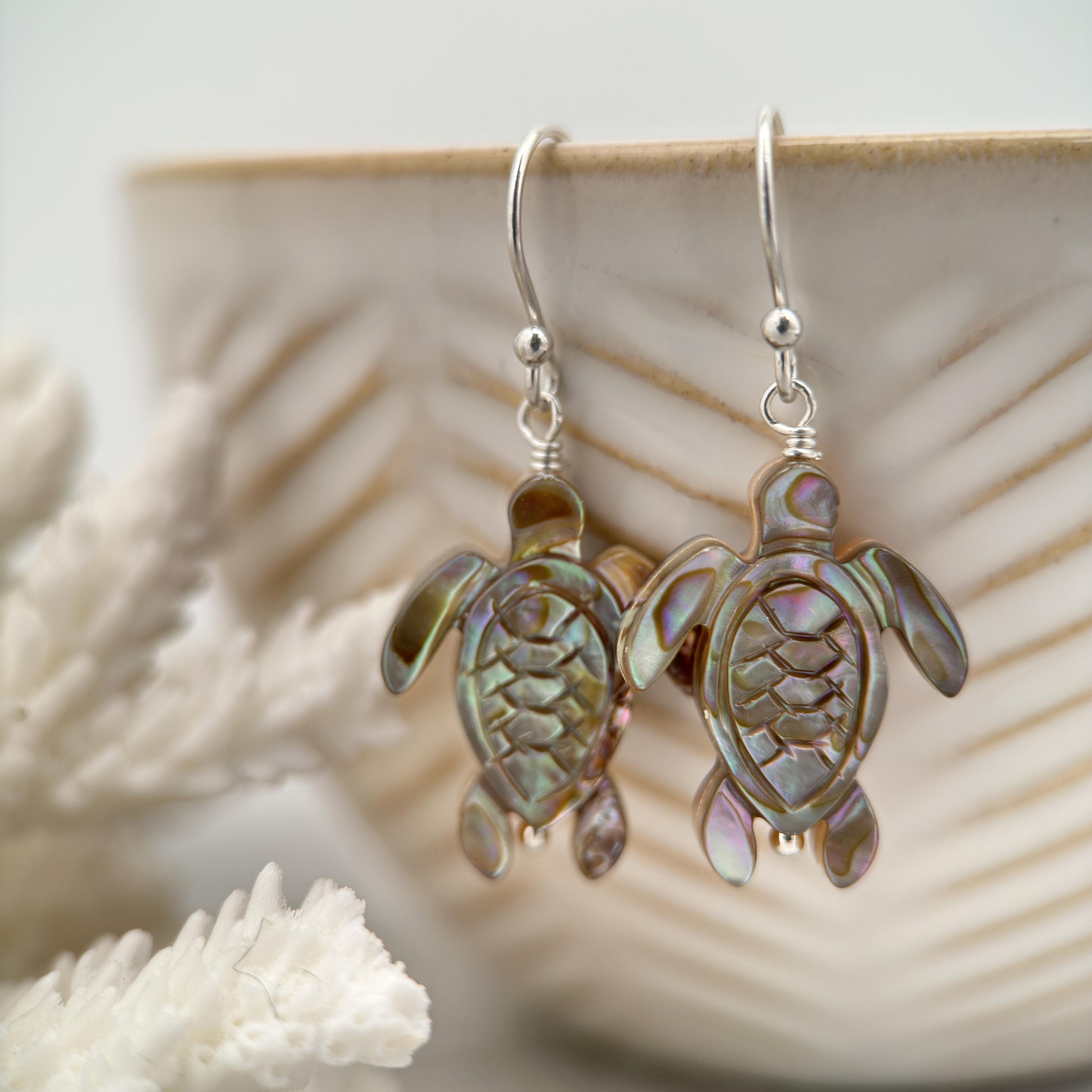 Paua Abalone Shell Sea Turtle and Sterling Silver Earrings. Mother of ...