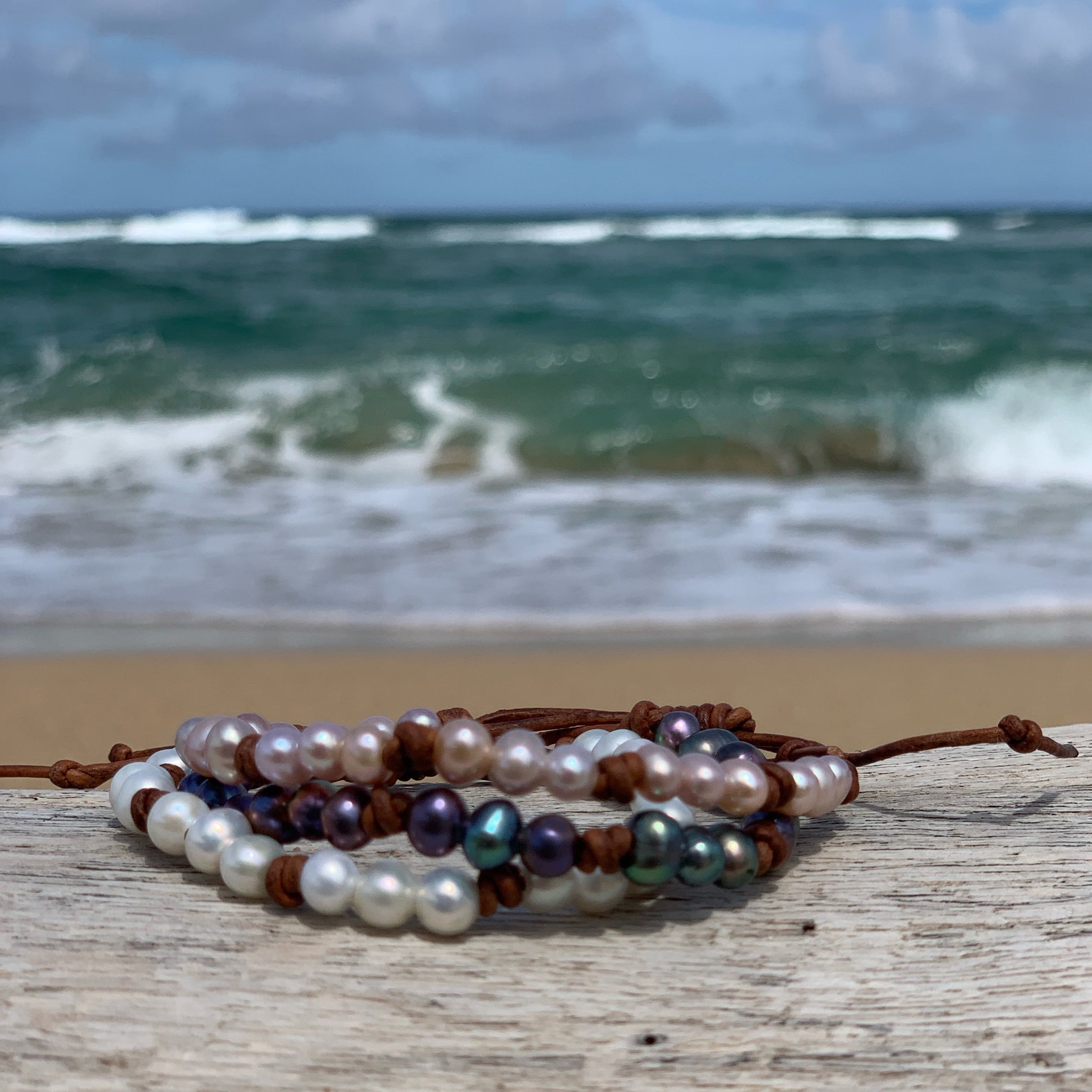 Leather and Pearl Stacking Bracelets. Rustic Brown Leather With Your ...
