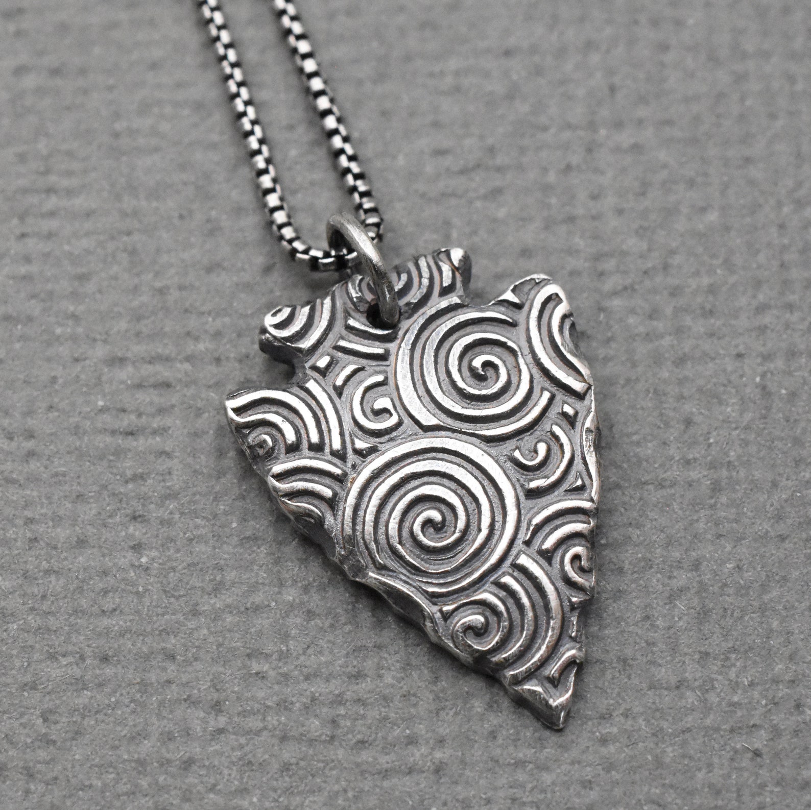Silver Arrowhead Necklace With Stamped Spiral Design. Solid - Etsy
