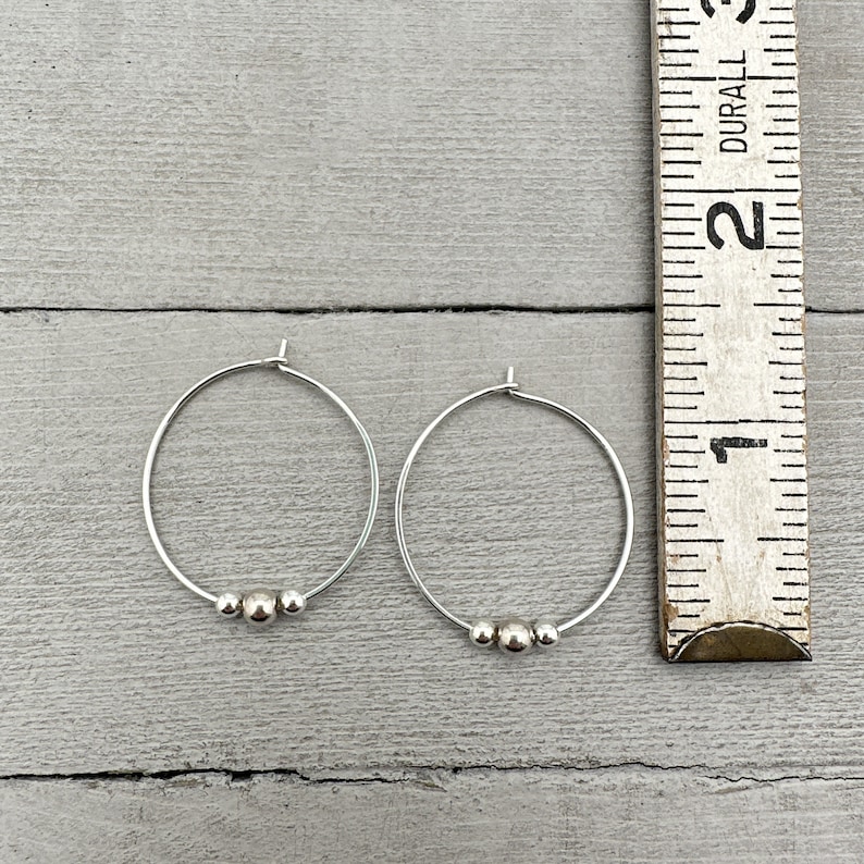 1 Inch Sterling Silver Hoop Earrings With Beads - Etsy