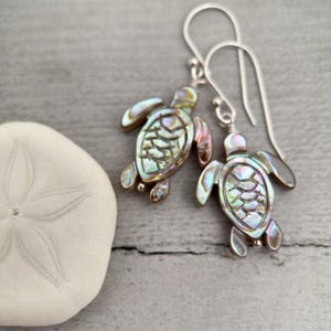 Paua Abalone Shell Sea Turtle and Sterling Silver Earrings. Mother of ...