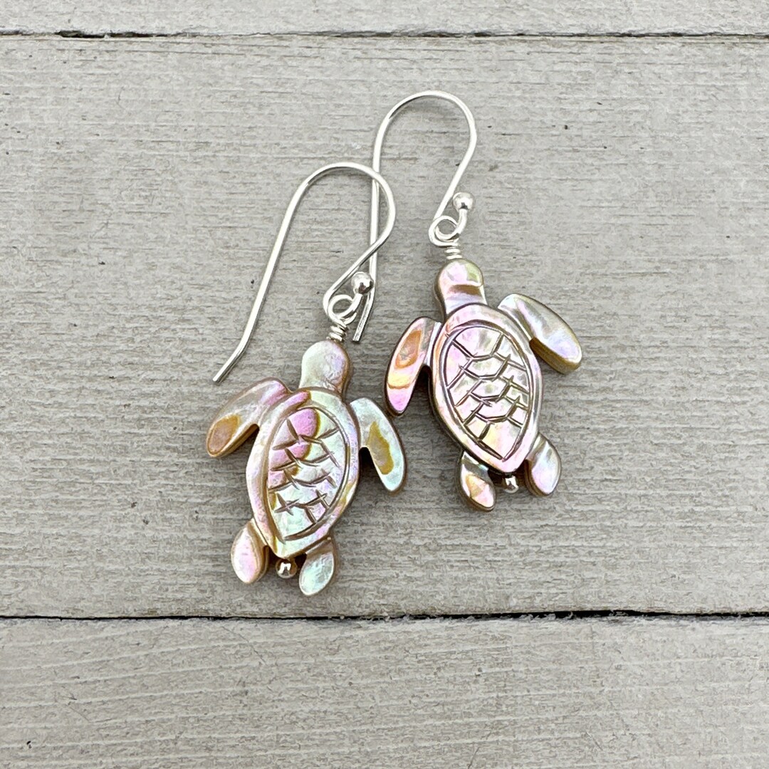 Paua Abalone Shell Sea Turtle and Sterling Silver Earrings. Mother of ...