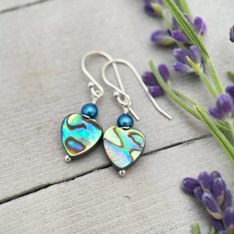Paua Abalone Shell Heart Earrings – Sterling Silver Ocean Jewelry ...