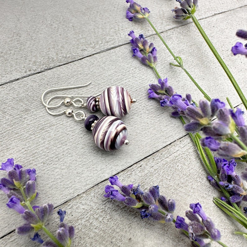 Wampum Quahog Shell Earrings | Sterling Silver Jewelry | Purple and ...