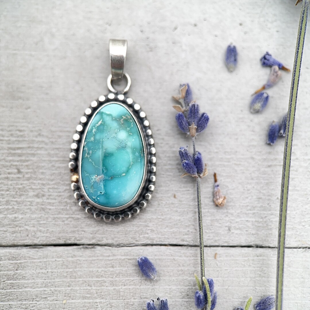 Nevada White Water Turquoise, Sterling Silver, and 14k Solid Gold ...