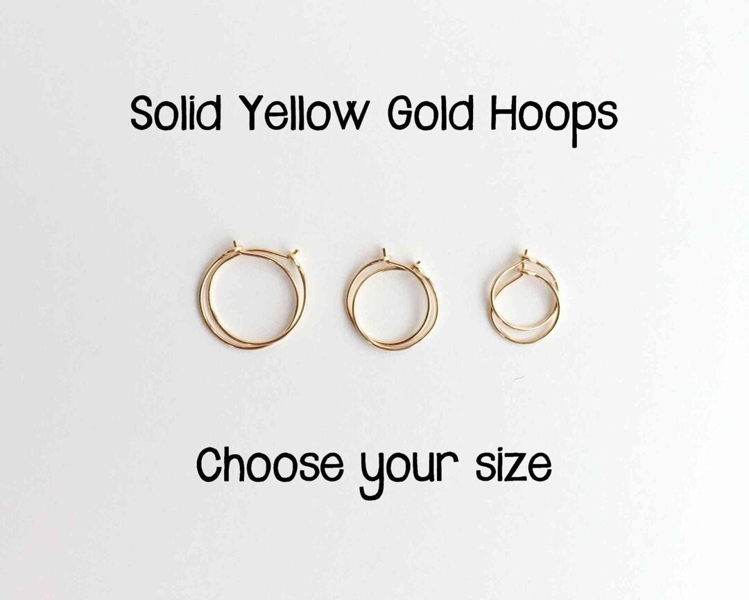14k Solid Gold Hoops. 18k Solid Gold Hoops. Thin Solid YELLOW Gold ...