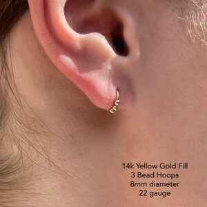 Handmade Yellow Gold Hoop Earrings With Bead – 14k Gold Filled Small Hoops – 24/7 Day & Night ...
