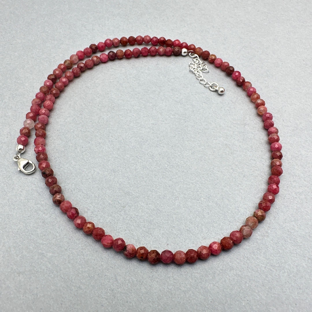 Norwegian Thulite and Sterling Silver Necklace. Rosaline Stone, Pink ...
