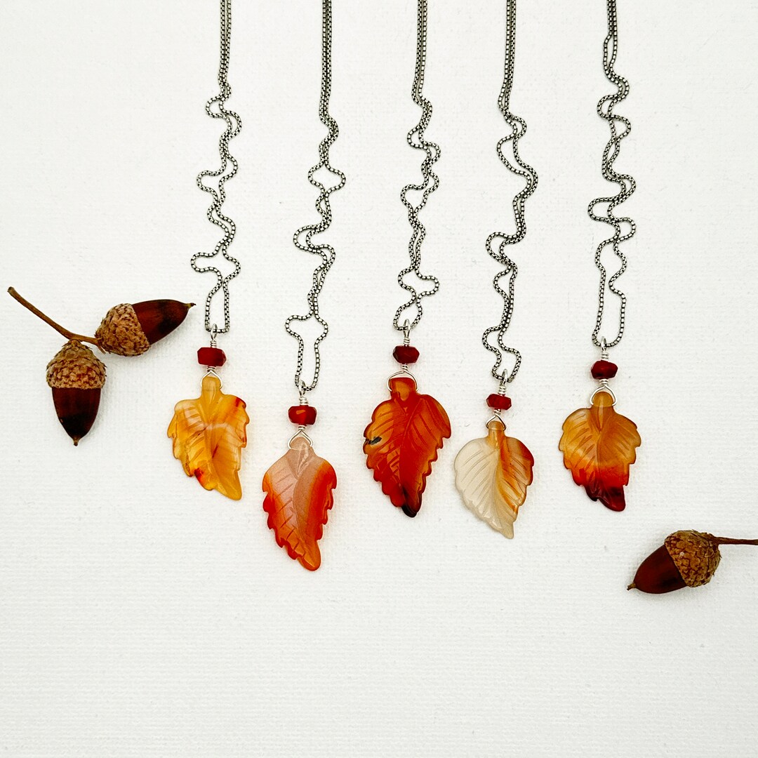 Carved Carnelian Leaf Pendant. Fall Leaf Jewelry Pendant. Orange Leaf ...