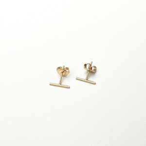 Bar Line Stud Earrings in 14K Yellow Gold Fill. T Studs, Staple, Line ...