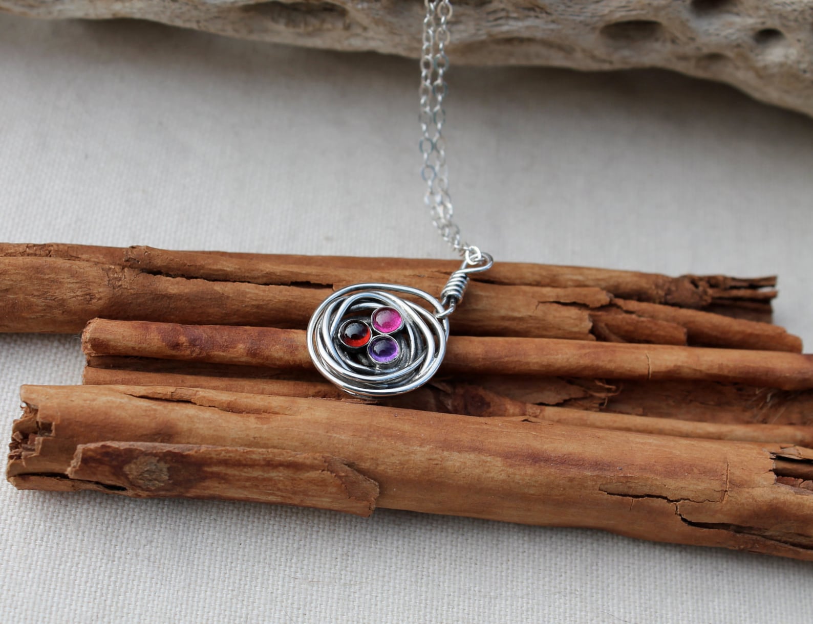 Stones Nest Necklace. Mothers Day. Birthstone.handmade. Bird Nest ...
