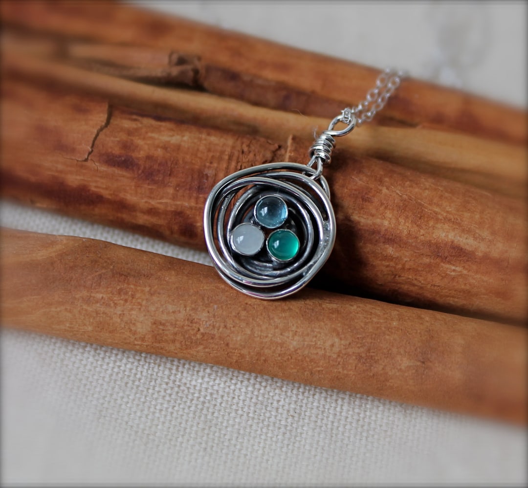 Stones Nest Necklace. Mothers Day. Birthstone.handmade. Bird Nest ...