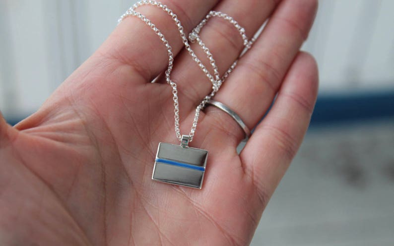 Thin Blue Line Pendant. Blue Line Police Necklace. Sterling Silver ...