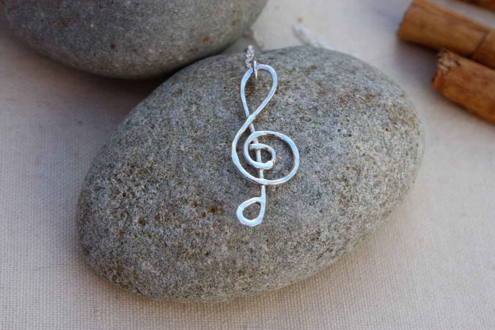 Treble Clef sterling silver handmade necklace. Musical note. | Etsy