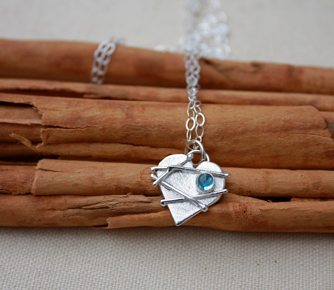 Mended Broken Heart Sterling Silver With Stone Birthstone Love Necklace ...