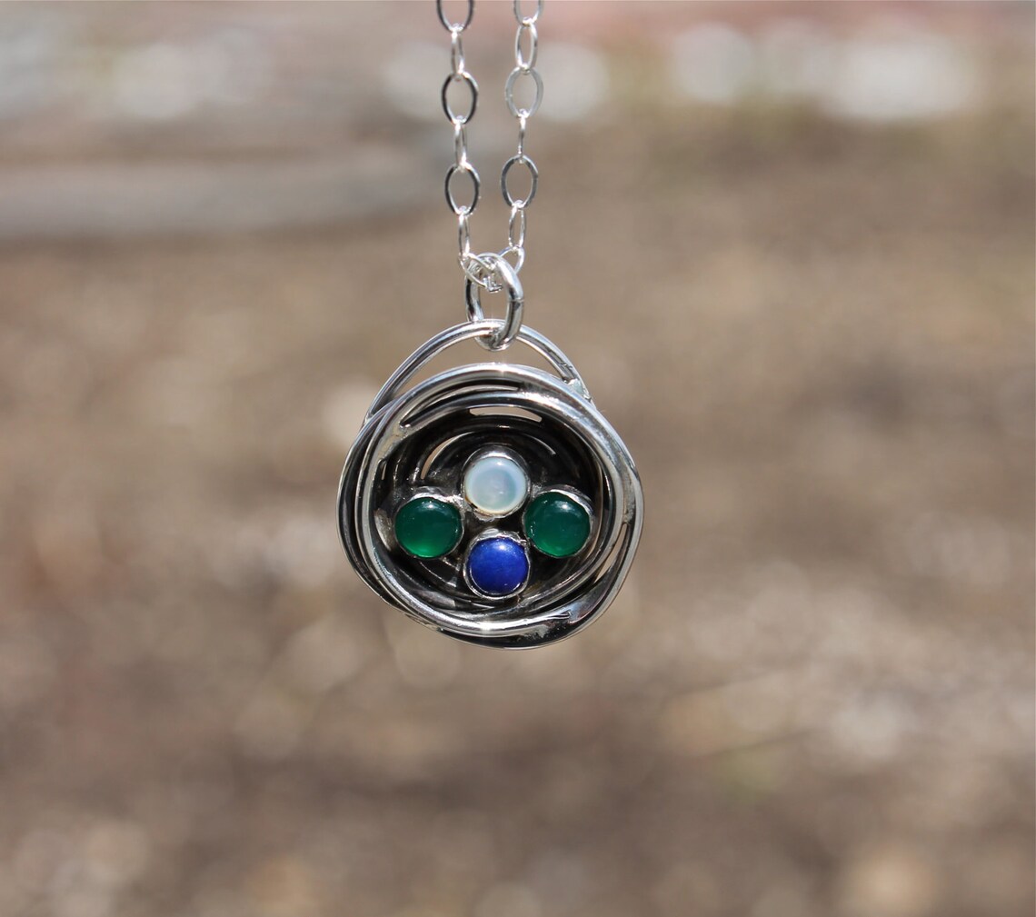 Stones Nest Necklace. Mothers Day. Birthstone.handmade. Bird Nest ...