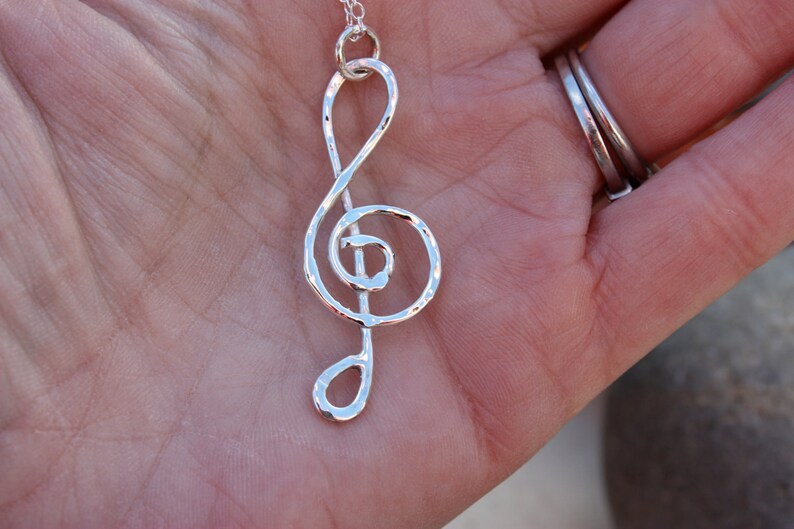 Treble Clef sterling silver handmade necklace. Musical note. | Etsy