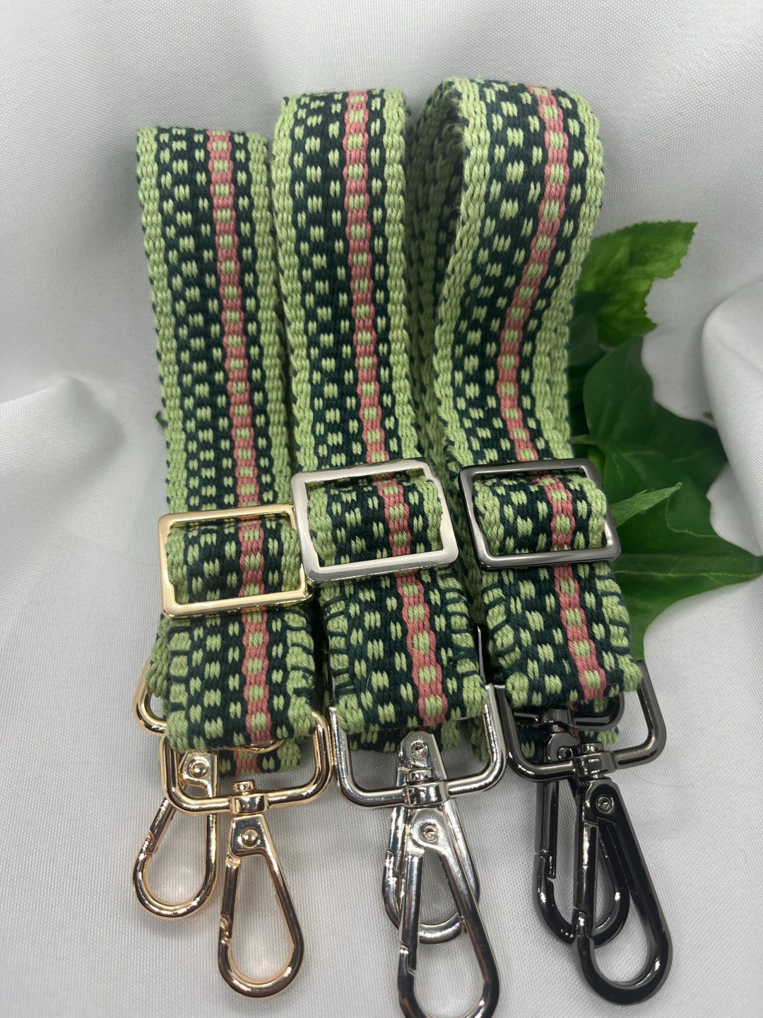 Handwoven Cotton Replacement Bag Strap. Green, Dark Green, Pink. C23 ...