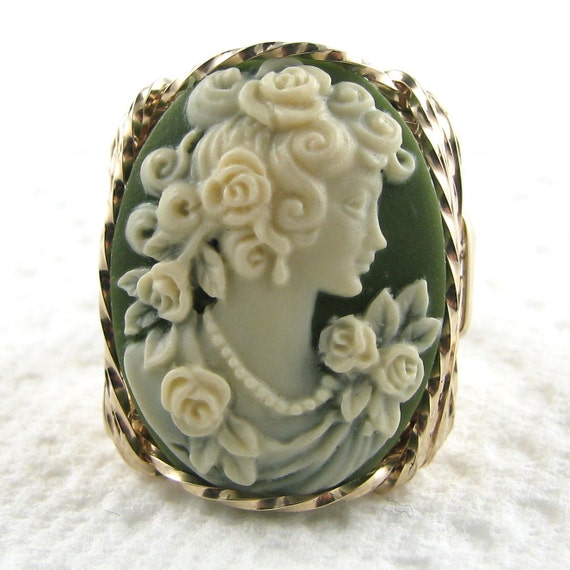 Lady Rose Cameo Ring 14K Rolled Gold Custom Jewelry | Etsy