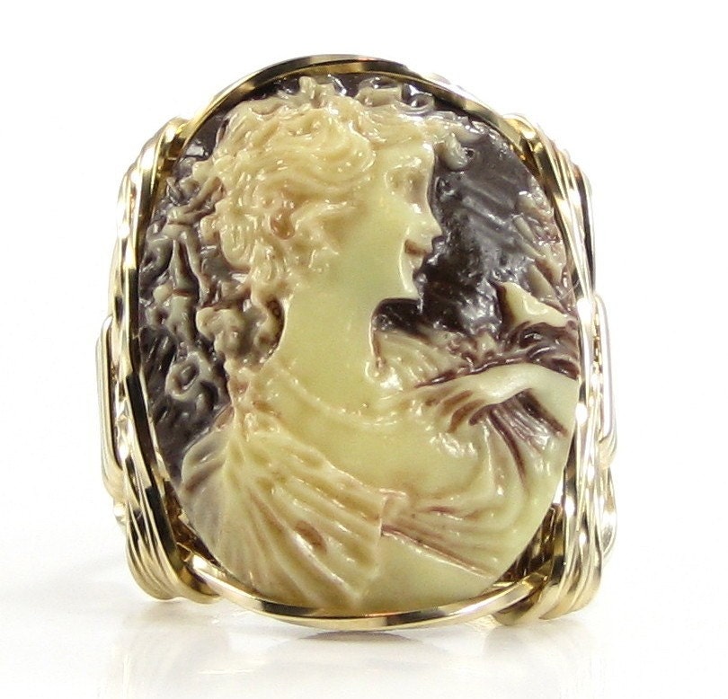 Lady Bird Cameo Ring 14K Rolled Gold Custom Jewelry - Etsy