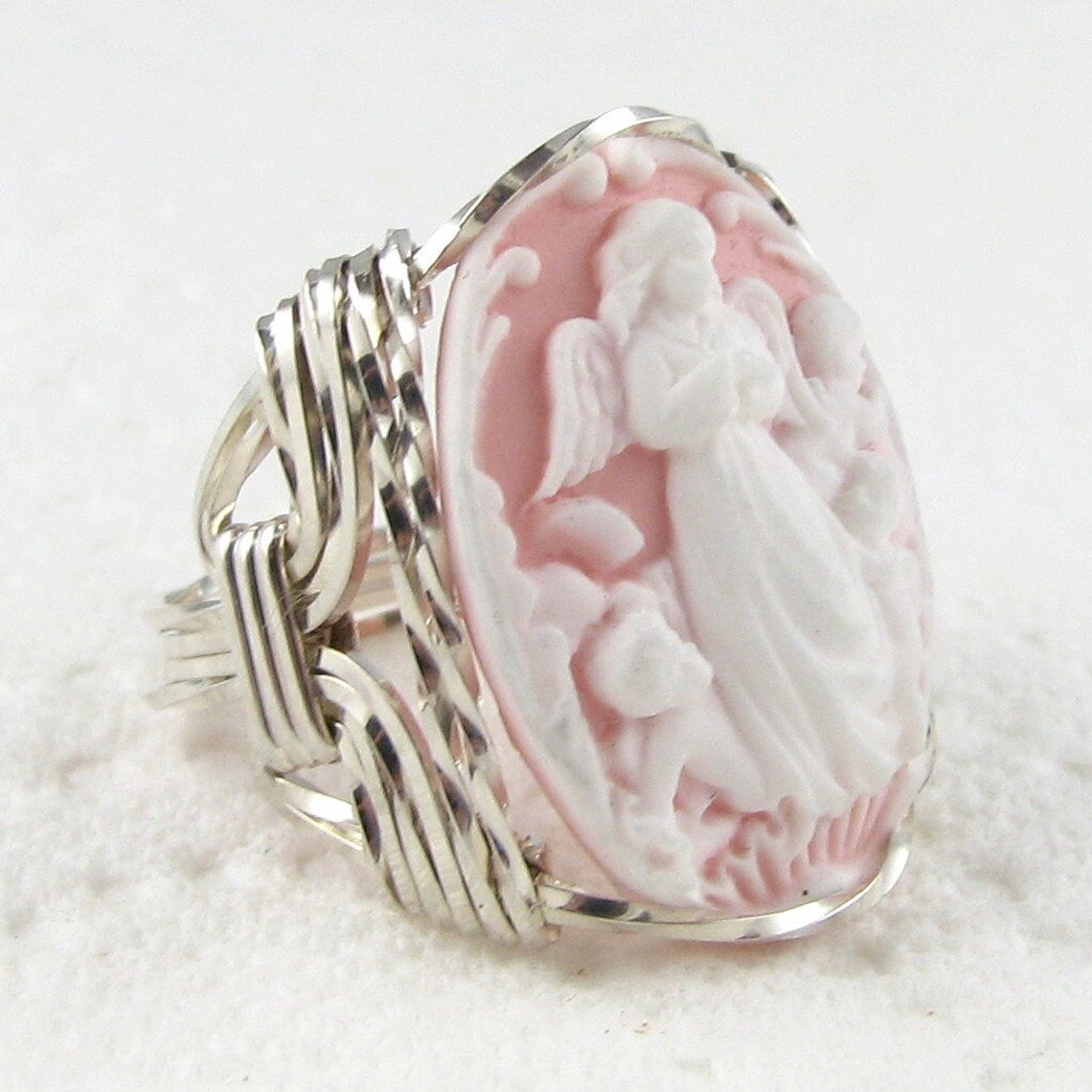 Guardian Angel Cherub Pink Cameo Ring Sterling Silver - Etsy