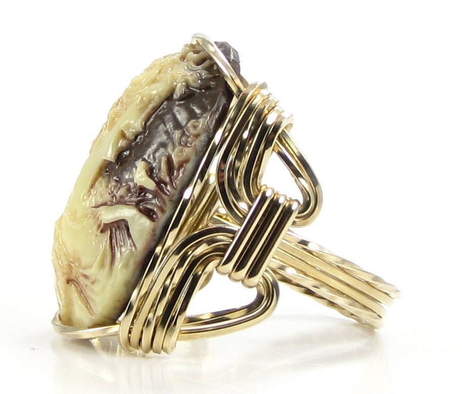 Lady Bird Cameo Ring 14K Rolled Gold Custom Jewelry - Etsy