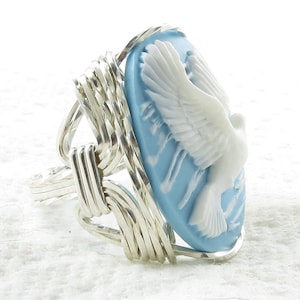 Peace Dove Aqua Cameo Ring Sterling Silver Custom Jewelry - Etsy