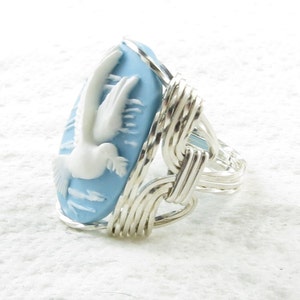 Peace Dove Aqua Cameo Ring Sterling Silver Custom Jewelry - Etsy