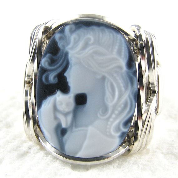 Fine Lady Cat Agate Cameo Ring Sterling Silver Custom Jewelry Etsy