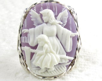 Butterfly Fairy Purple Cameo Ring Sterling Silver Custom - Etsy