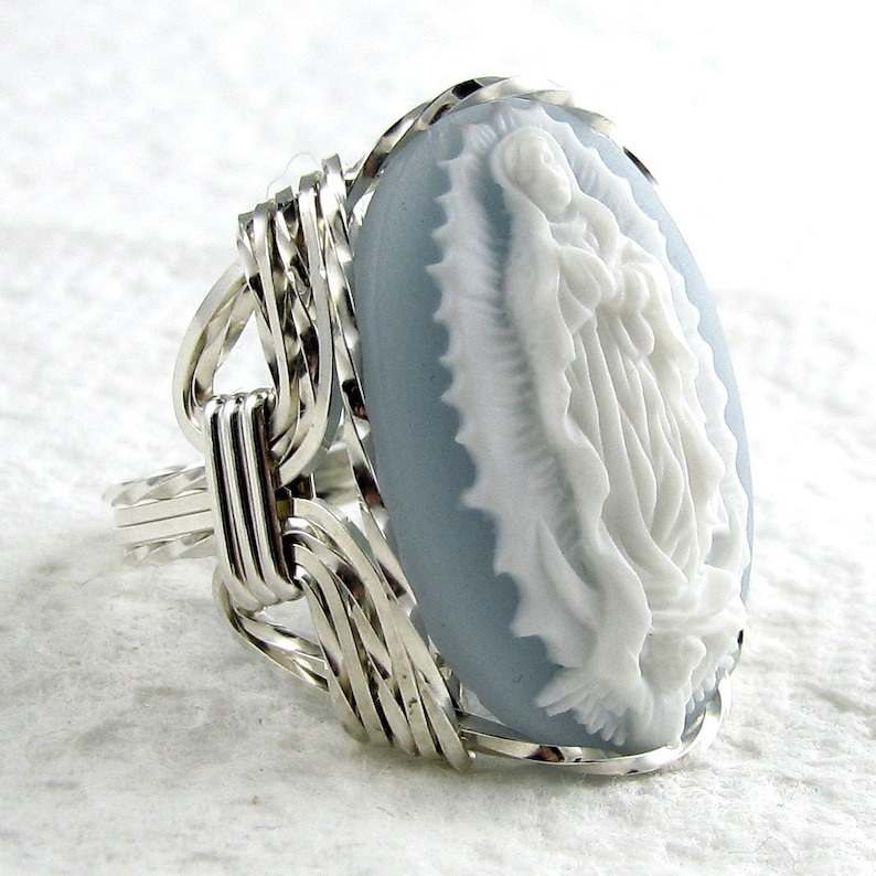 Our Lady of Guadalupe Blue Cameo Ring Sterling Silver Religious Jewelry ...
