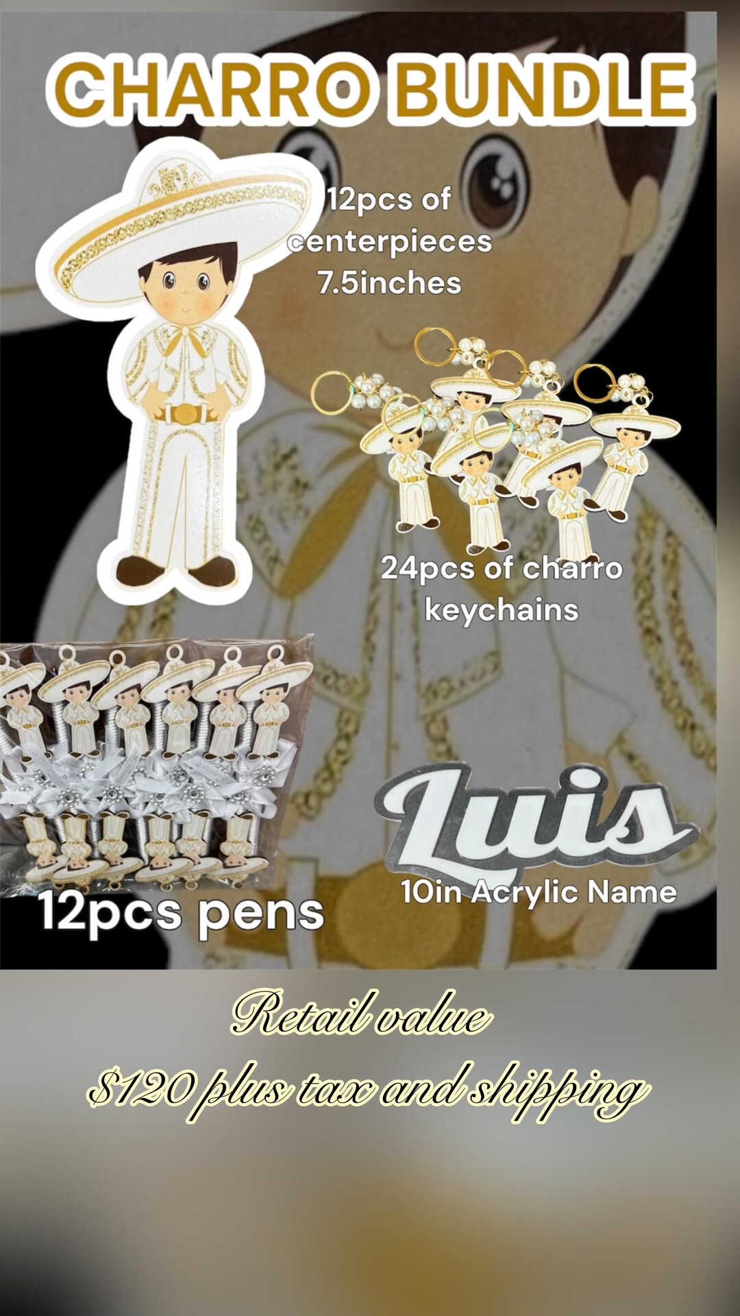 Charro Party Bundle. Mi Bautizo Theme Charro. Gold and White - Etsy