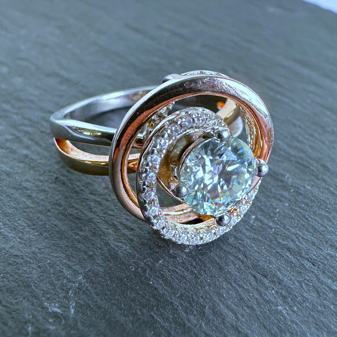 Spiral Spinner Diamond Ring, Sterling Silver, 925, Size 7 1/4, Rose ...