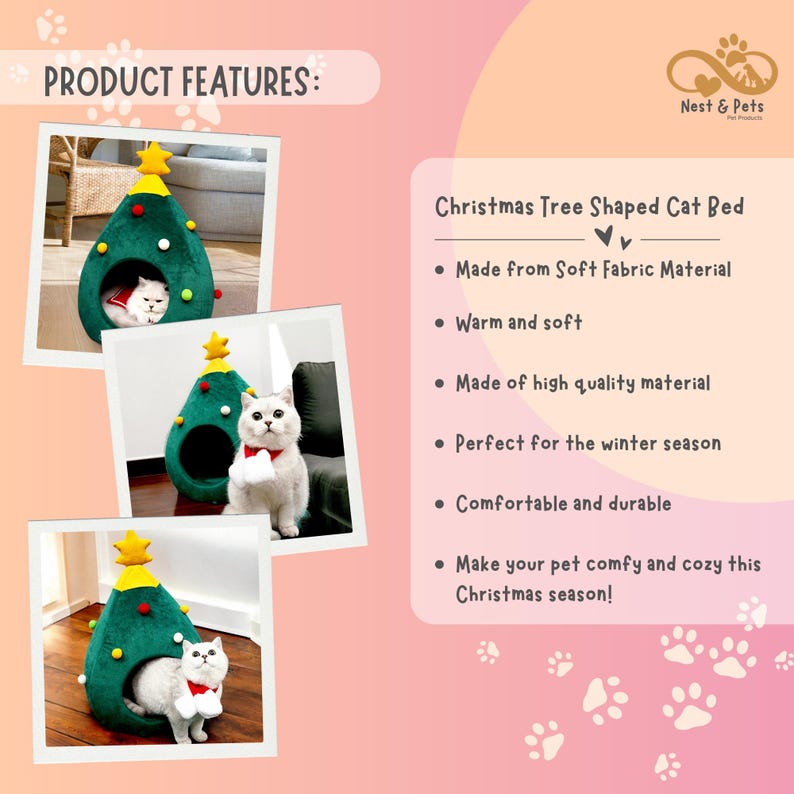 Christmas Cat Bed Christmas Dog House & Cave Bed Soft Nest Christmas ...