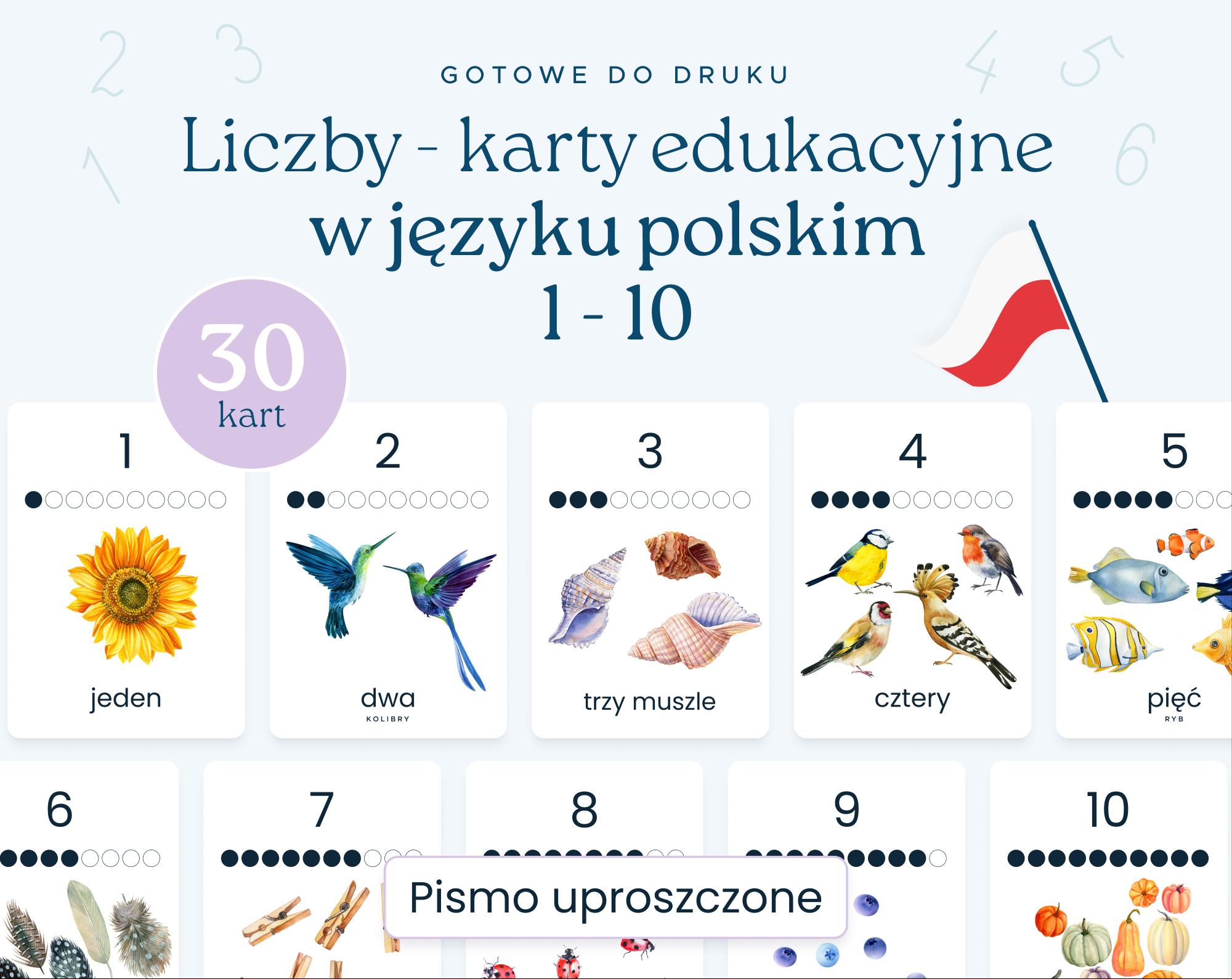 Polish Numbers Flashcards 1-10 | Printable Educational Cards for Kids ...