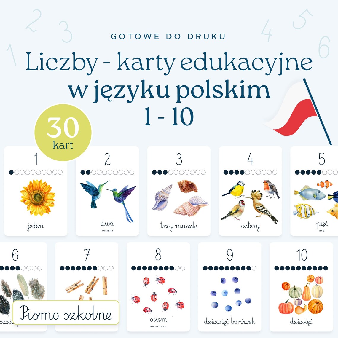 Polish Numbers Flashcards 1-10 | Printable Educational Cards for Kids ...