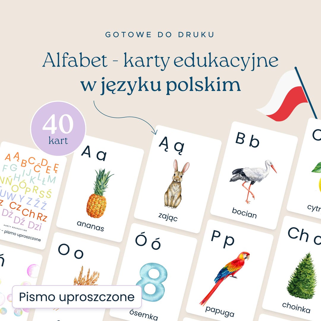 Educational Cards Alphabet POLISH Printable Writing Simplified ...