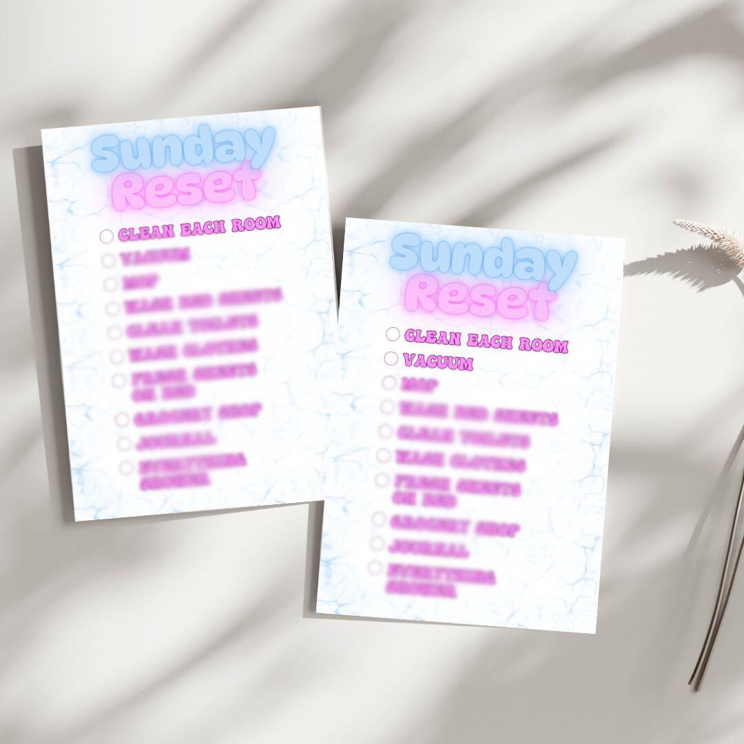 Digital Printable Sunday Reset Checklist Cleaning - Etsy