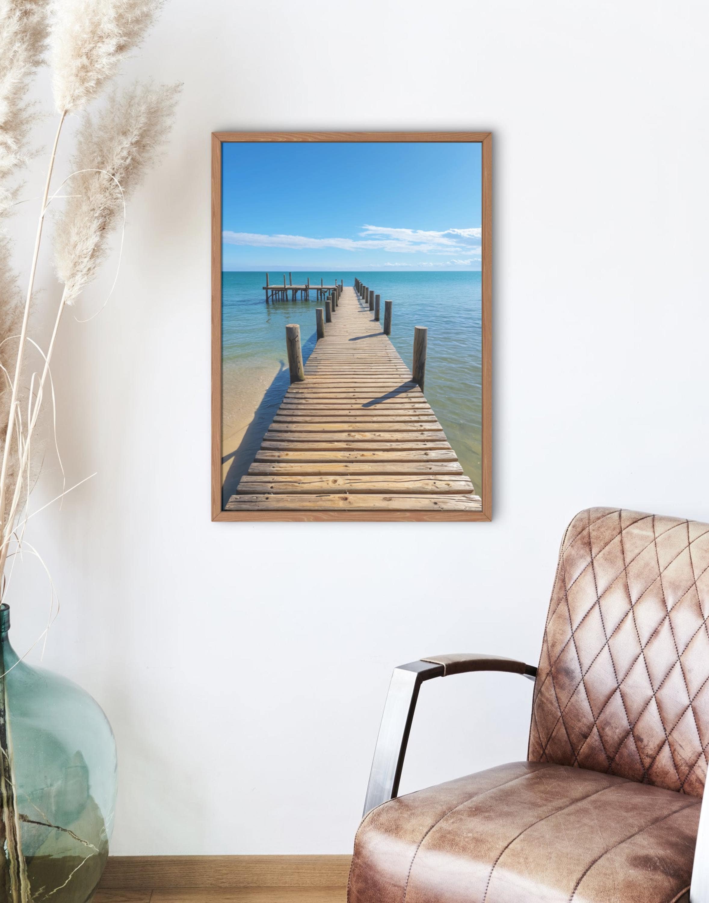 Dock Landscape Wallpaper, Beach Scene Print Poster, Relaxing Coastal ...