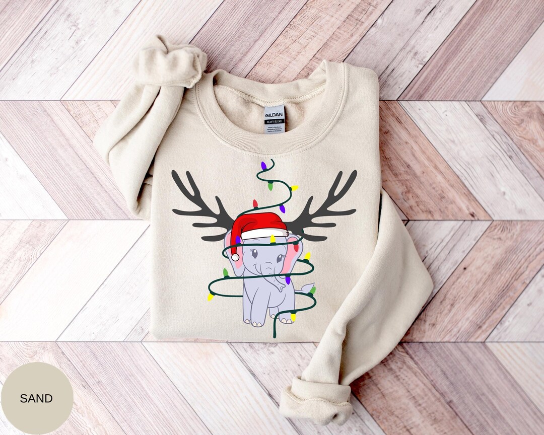 Christmas Elephant With Antlers Sweatshirt, Christmas Lights Shirt ...