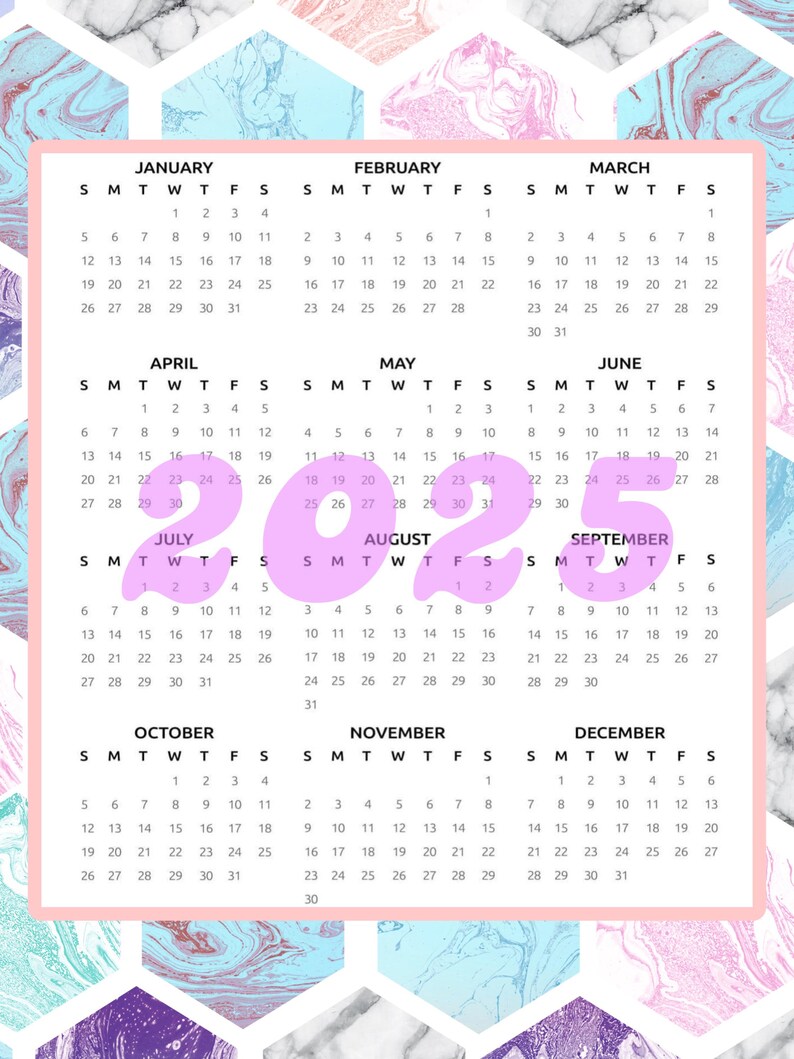 2025 Calendar Printable Cute Aesthetic Girly Pastel Calendar - Etsy