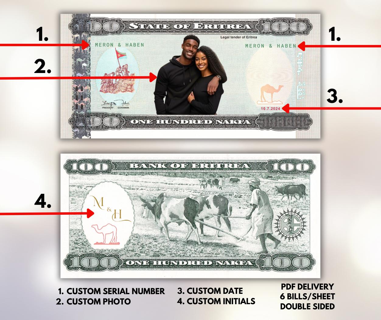 Personalized Eritrean Nakfa Bill | Custom Face on Money | 100 Nakfa ...