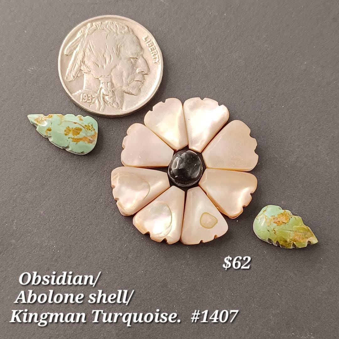 Genuine Kingman Turquoise, Abalone Shell, and Obsidian Daisy. 11pc Set ...
