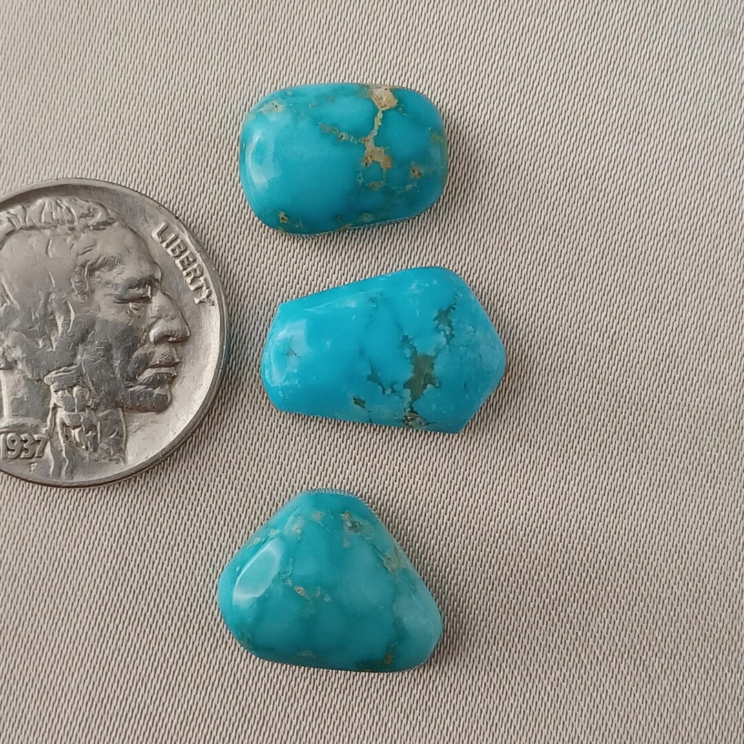 Genuine Vintage Kingman Turquoise Cabochons. Set of 3. Handmade. #1027 ...