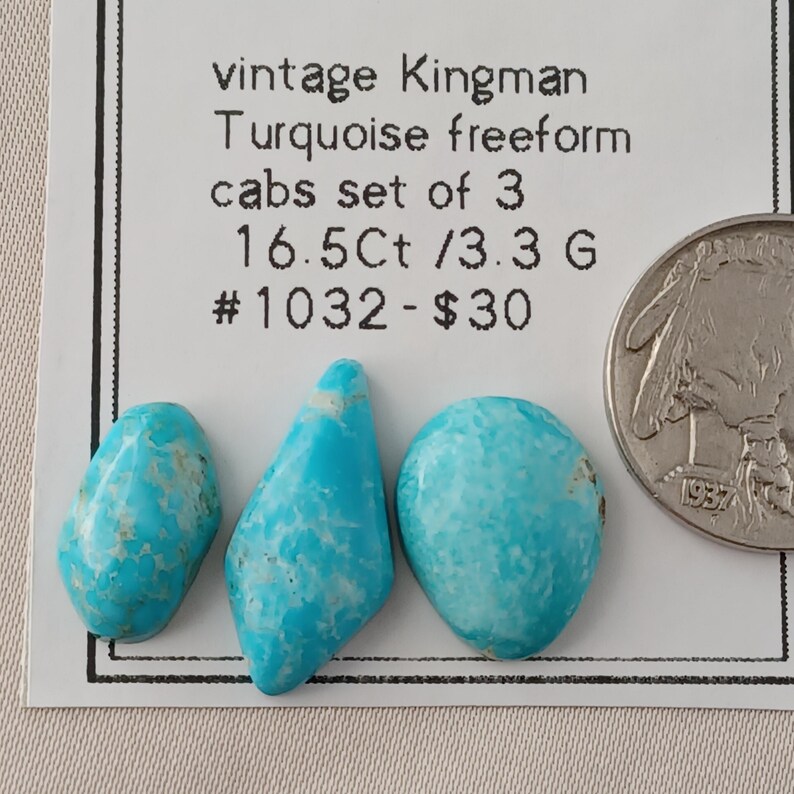 Genuine Vintage Kingman Turquoise Cabochons. Set of 3. Handmade. #1032 ...